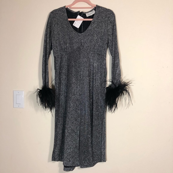 Vintage | Dresses | Vintage Bernie Bee Ny Silver Dress With Feathers ...